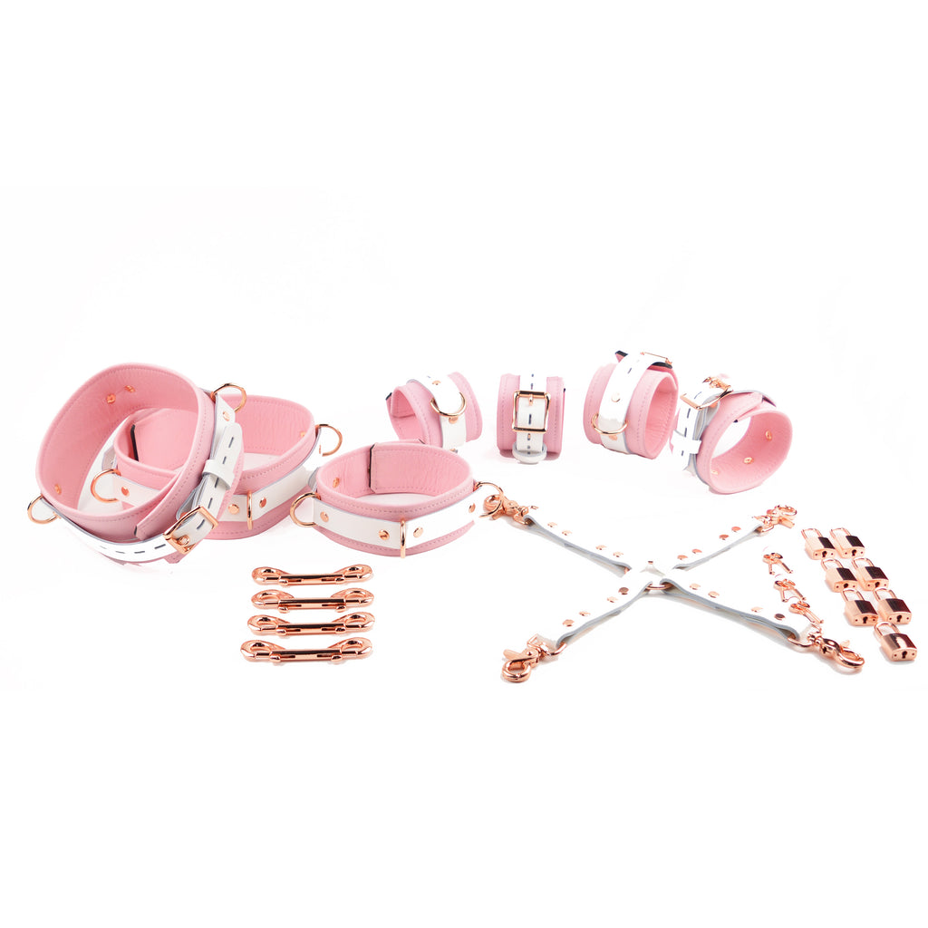 Premium Blush Pink and White Leather & Steel Restraint Set - Wrist, An ...
