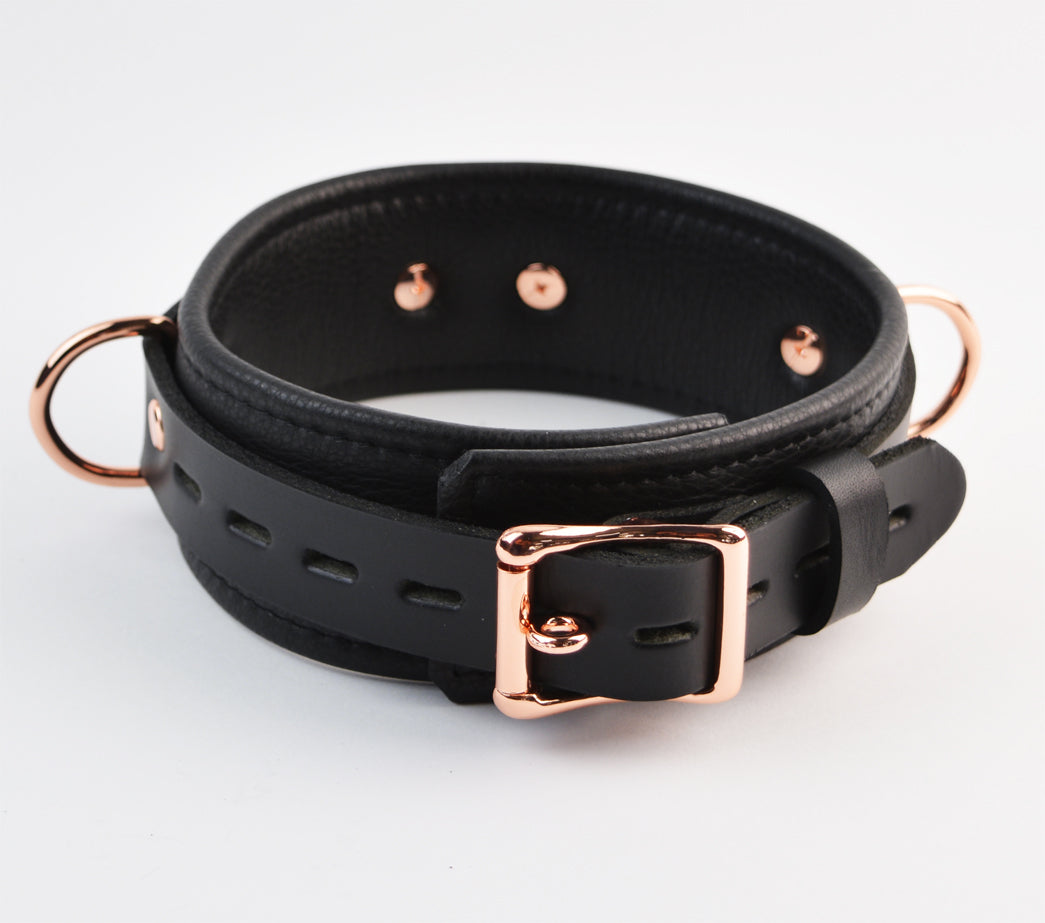 Premium Black Leather & Rose Gold Restraint Set - Wrist, Ankle & Thigh ...