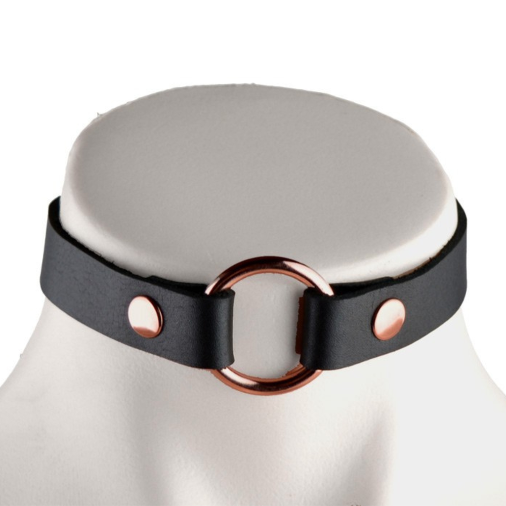 Black Leather Rose Gold O-Ring Choker – Mercy Industries