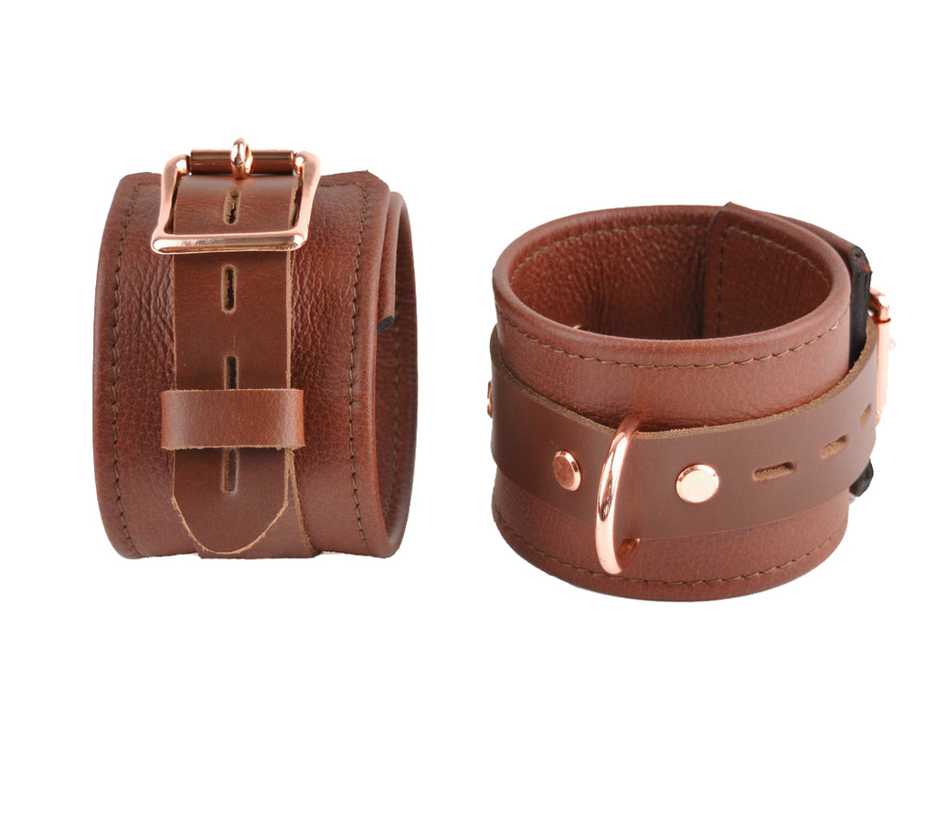 Premium Leather Ankle Cuffs - Brown & Rose Gold – Mercy Industries